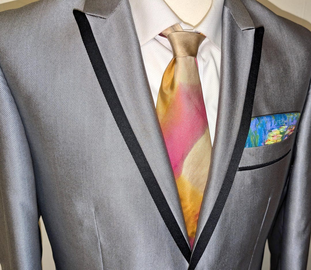 Silk Kipper Necktie in Pink Yellow by Jean Mylord - Etsy