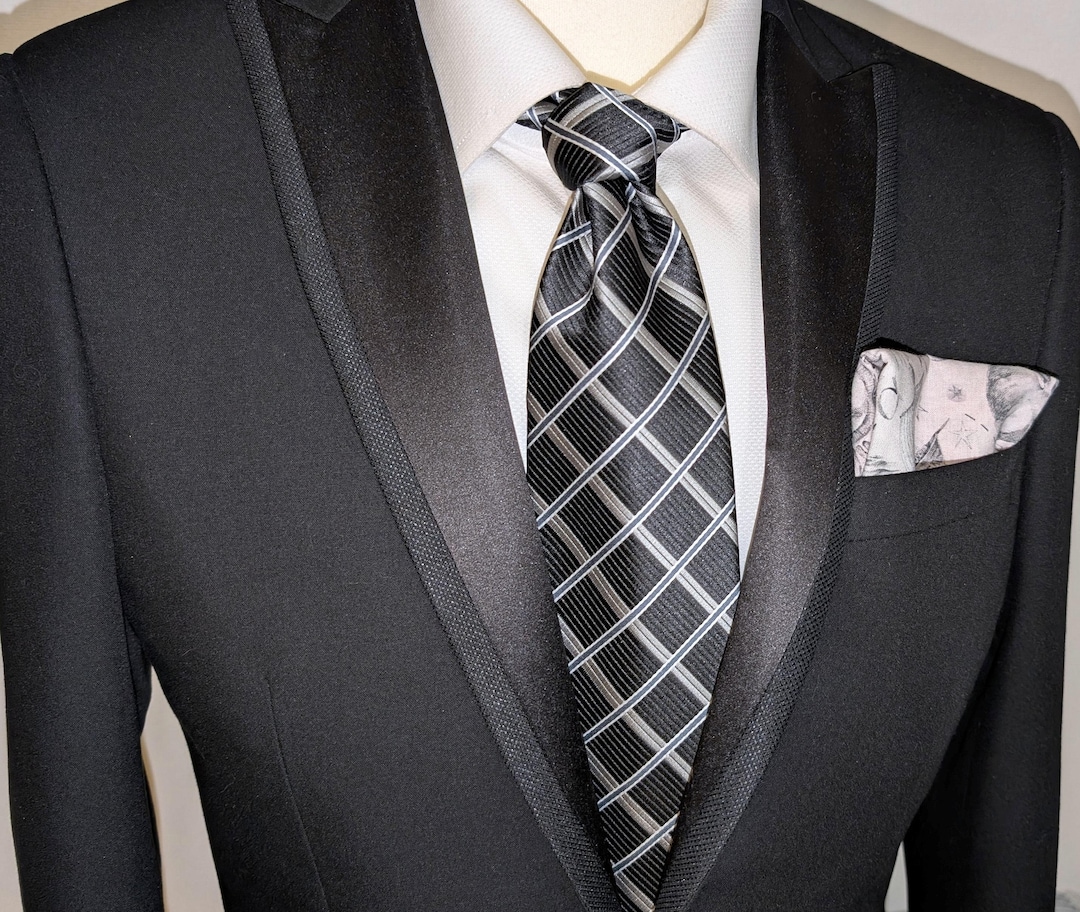 Black and Silver Grey Necktie - Etsy