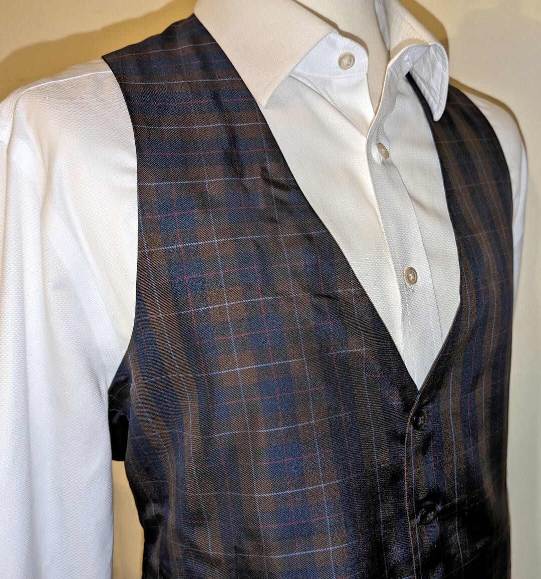 Blue Tartan Check Silk Waistcoat Tartan 38 Inch Chest - Etsy