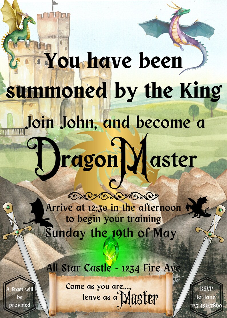 Dragon Masters Birthday Invitation - Digital Download - Etsy