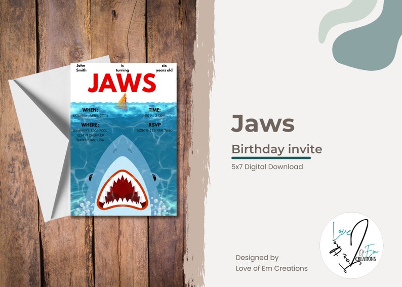 Jaws Birthday Invitation - Digital Download - Etsy