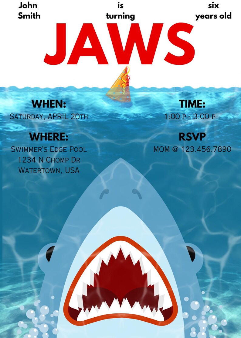 Jaws Birthday Invitation - Digital Download - Etsy