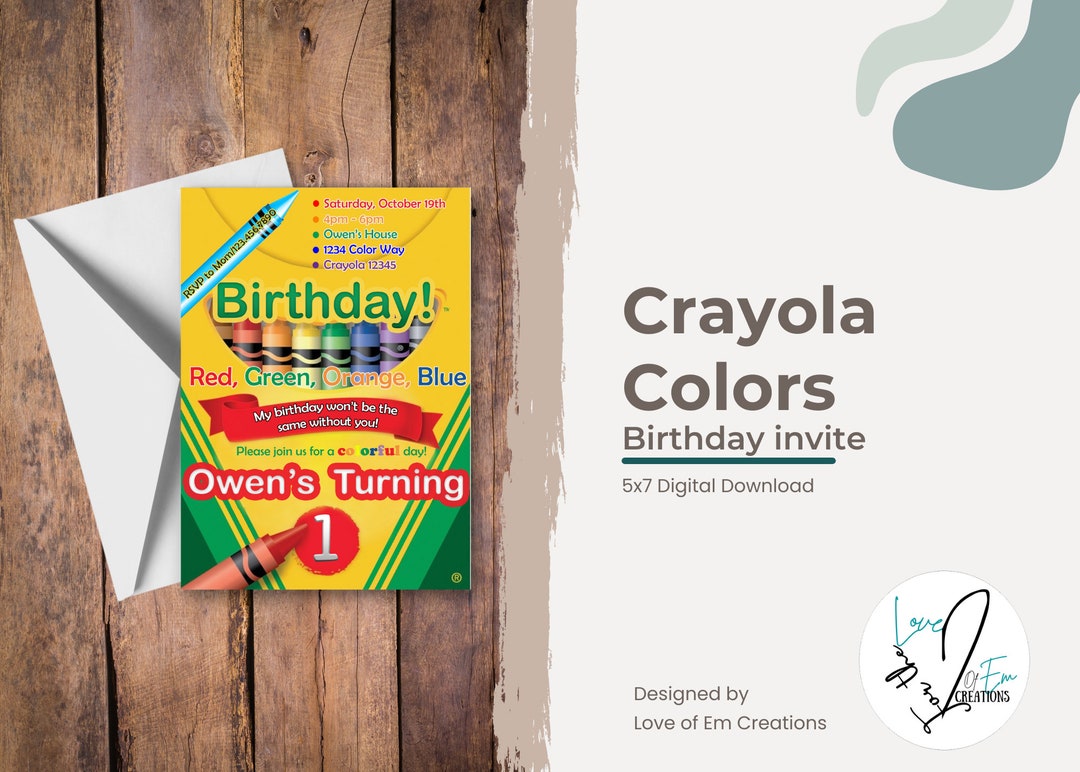 Crayola Birthday Invitation - Digital Download - Etsy