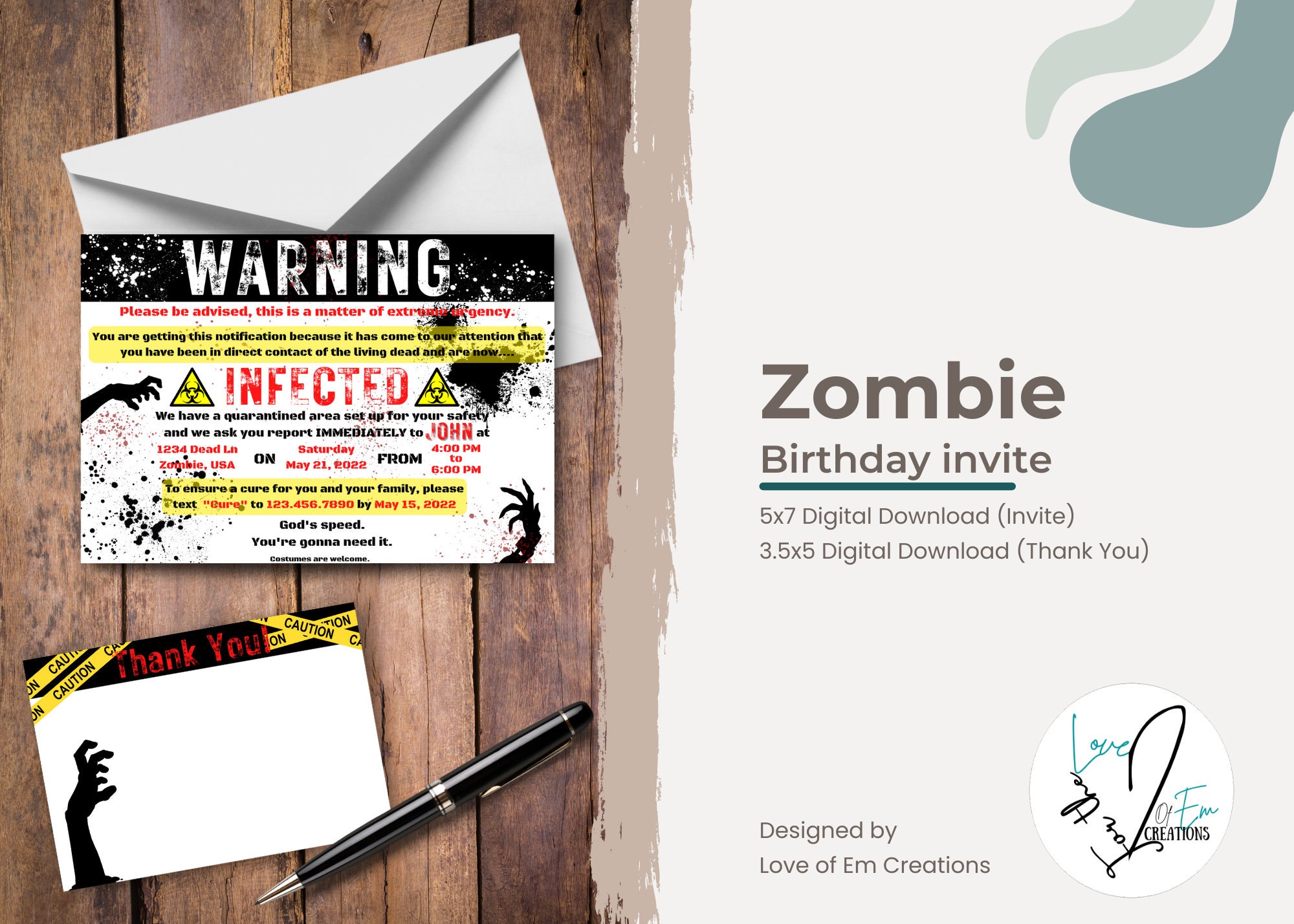 Zombie Birthday Invitation Set - Digital Download - Etsy