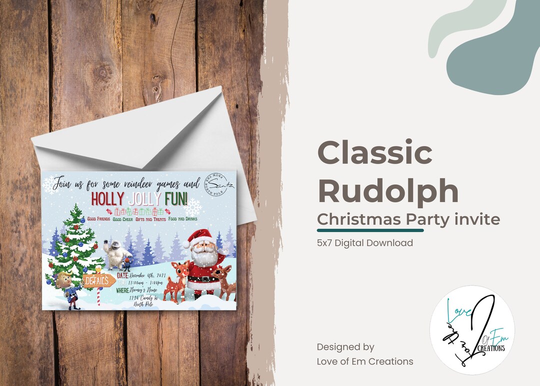Classic Rudolph Christmas Party Invitations - Digital Download - Etsy
