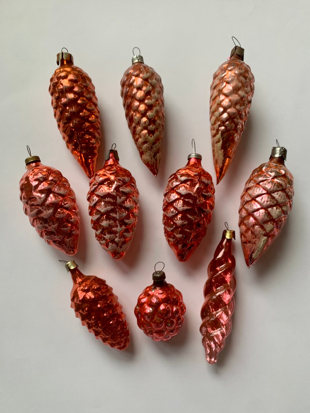 Orange/copper Glass Pinecones & Pendants Vintage Christmas Decorations ...