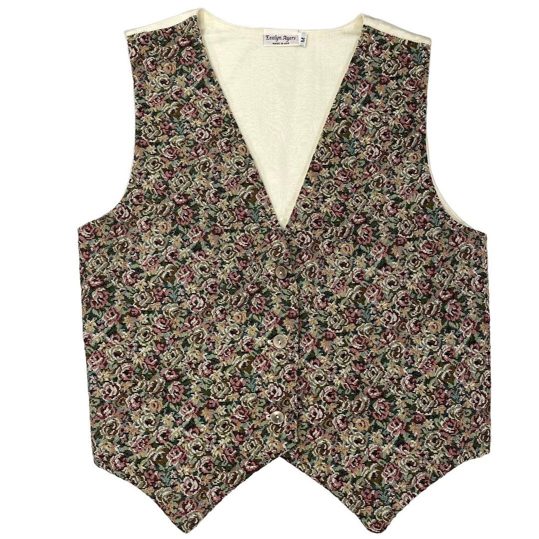 Vintage Ambrosia Evelyn Ayers Floral Rose Tapestry Button Tie V Neck ...
