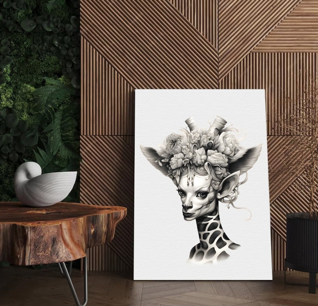 Gothic Mystery Women With Horns Black and White Painting Poster, Mystic ...