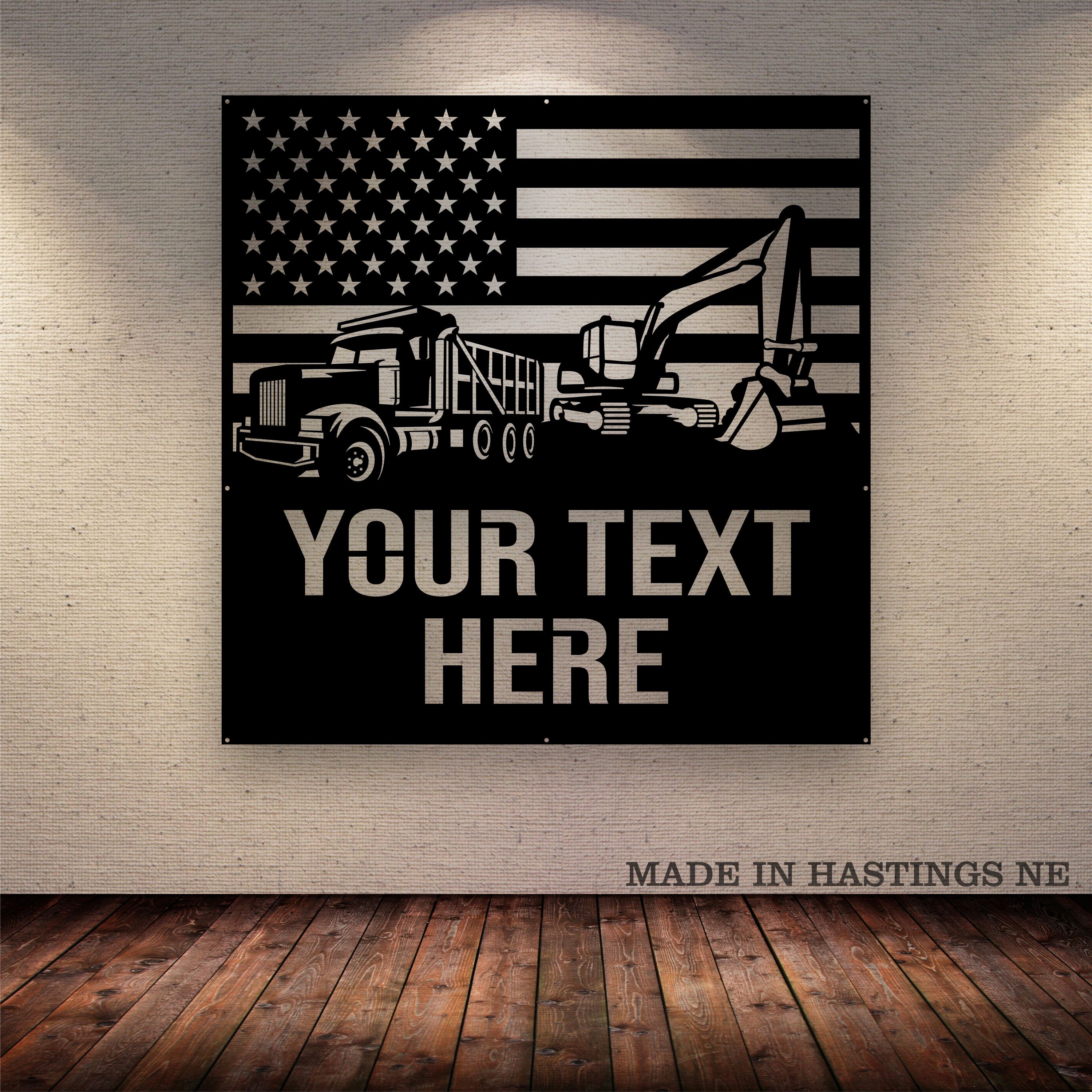 Excavator Dump Truck Metal Monogram Sign American Flag Free Shipping - Etsy