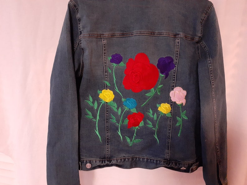 Time and Tru Women's Floral Embroidered Denim Jean Jacket - Etsy
