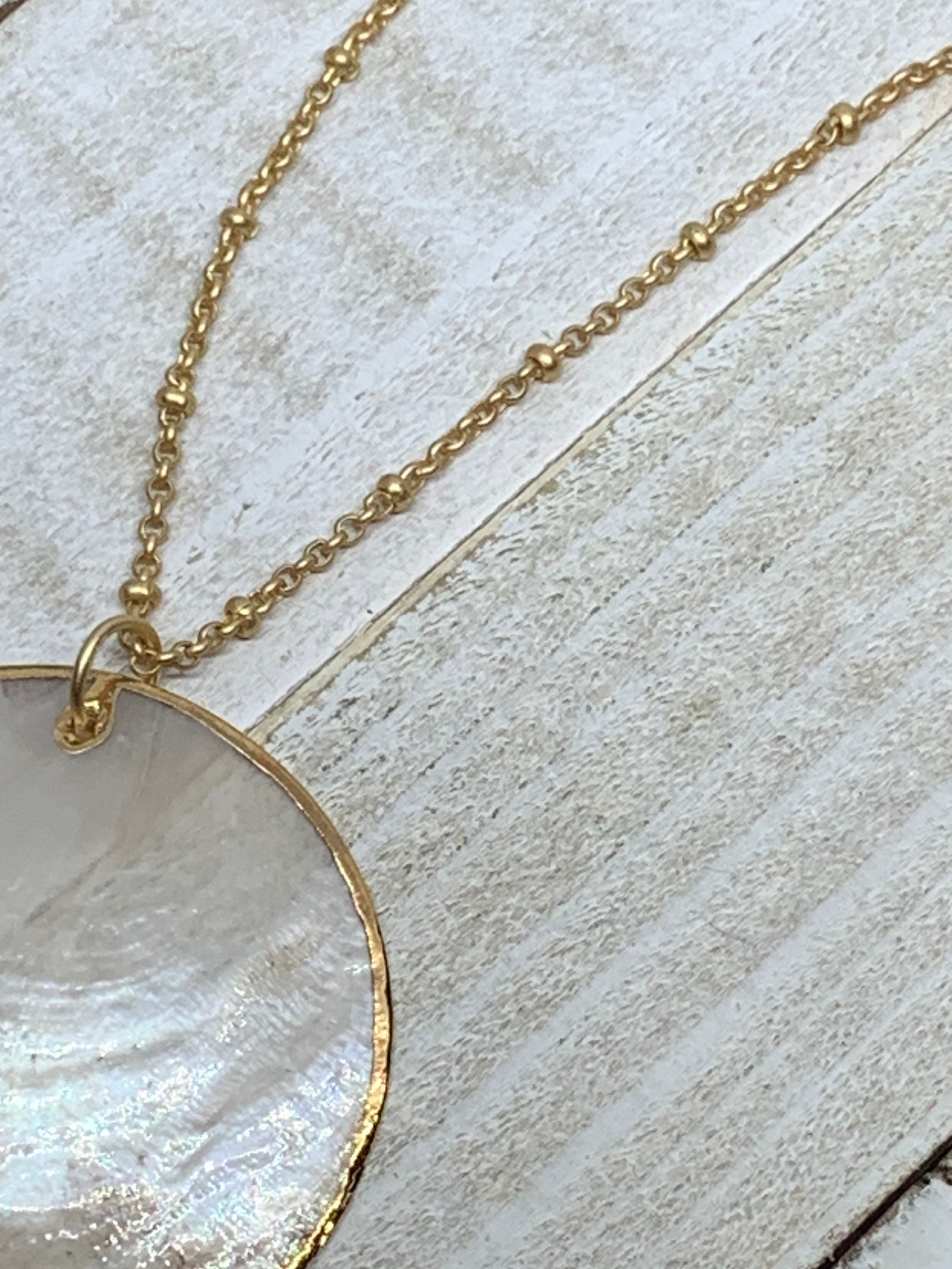 Large Capiz Shell With Gold Rim Necklace. - Etsy