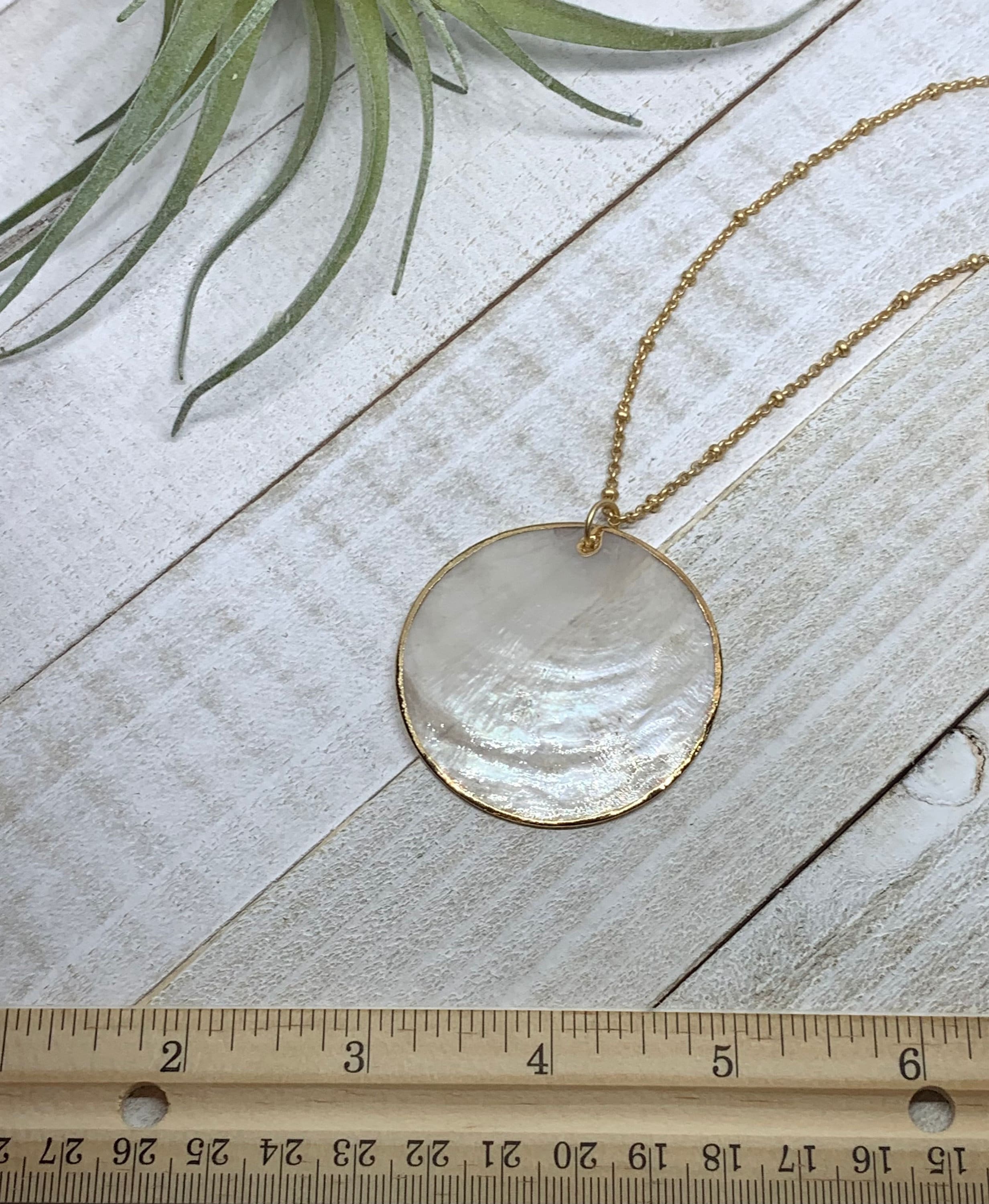 Large Capiz Shell With Gold Rim Necklace. - Etsy