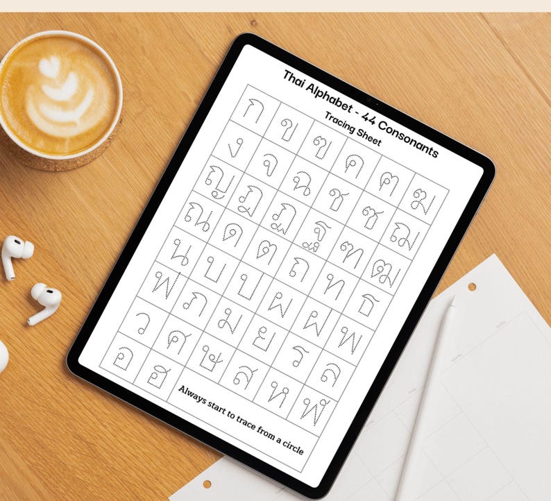 Thai Alphabet Tracing Sheet for Kids & Beginner | 44 Consonants ...