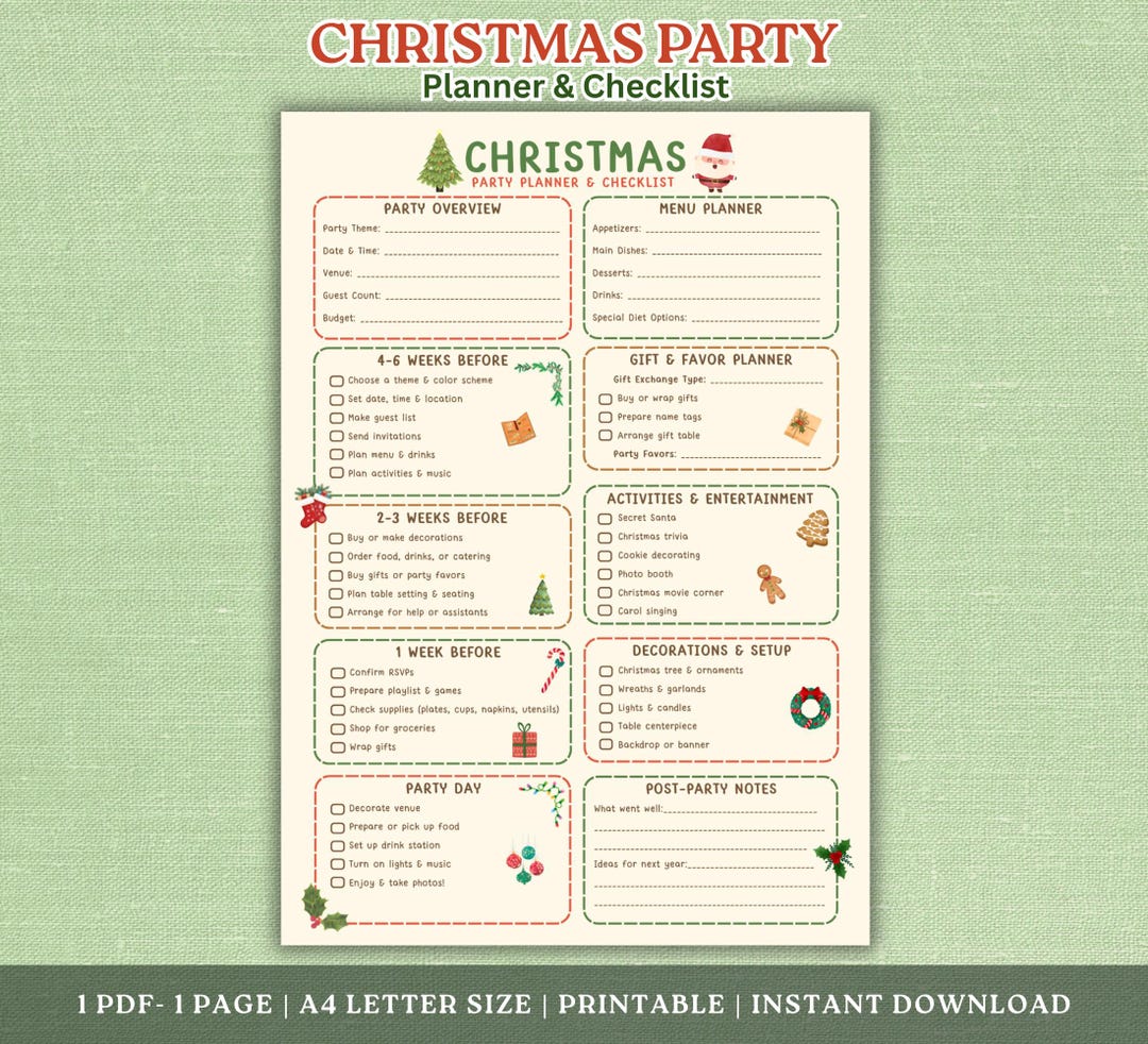 Printable Christmas Party Planner: Holiday Organizer Checklist (A4 PDF ...