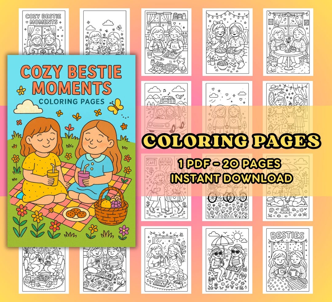 Cozy Bestie Moments Coloring Pages | Cute Friendship Coloring Book for ...