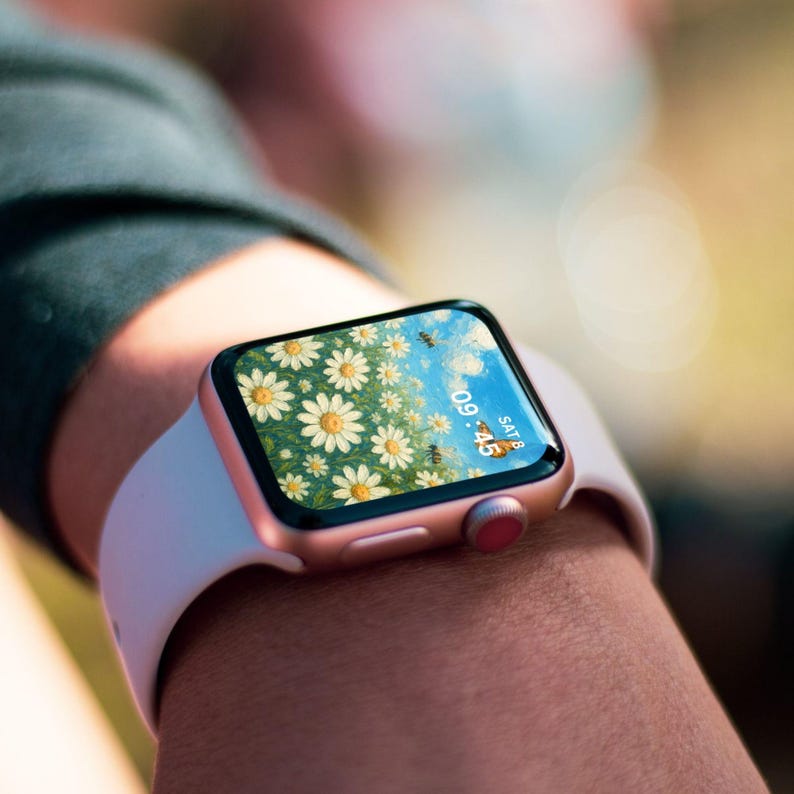 White Daisy Field Apple Watch Wallpaper, Blue Sky Watch Background ...
