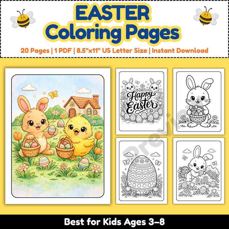 Easter Coloring Pages | Bunny, Chick, Egg Hunt (PDF Printable Kids ...