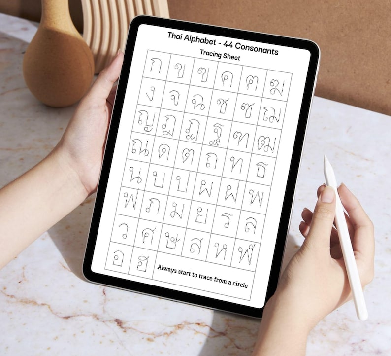 Thai Alphabet Tracing Sheet for Kids & Beginner | 44 Consonants ...