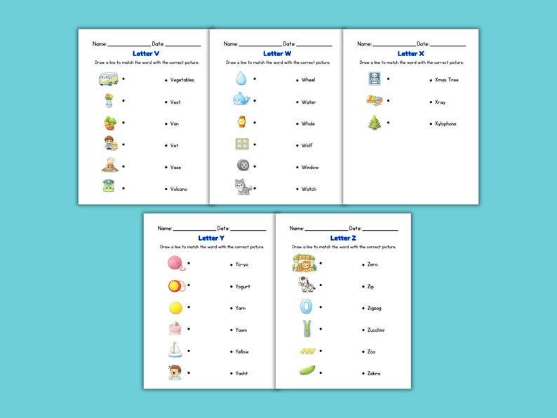 Alphabet Matching Worksheets A-Z – Preschool Phonics (printable PDF) - Etsy