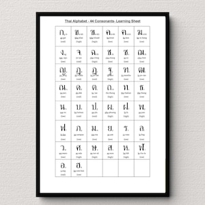 Thai Alphabet Chart | 44 Thai Consonants Learning Sheet | A4 Letter ...