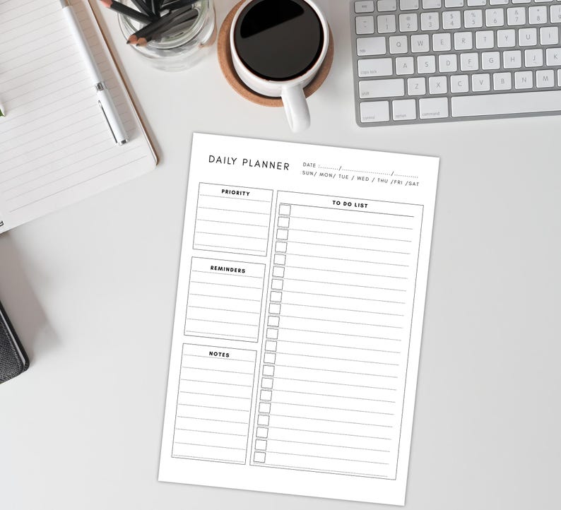 Minimalist A4 Printable Daily Planner PDF | to Do List, Priorities ...