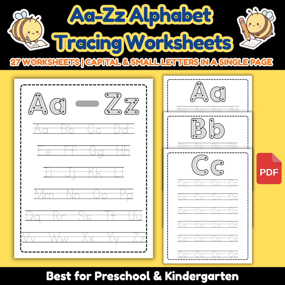 Alphabet Tracing Worksheets A-Z | Uppercase & Lowercase Letter Practice ...