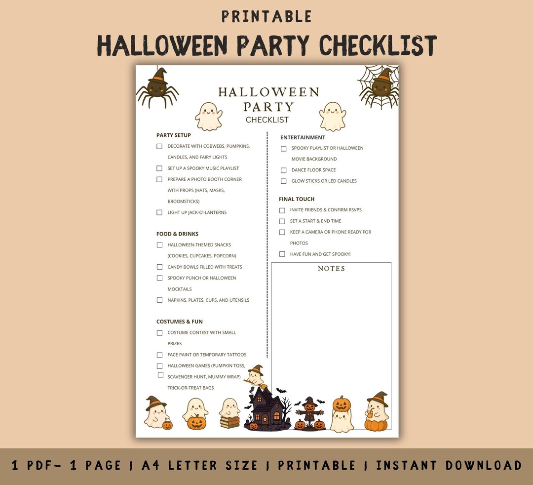 Halloween Party Checklist: Spooky Planner, A4/letter Size (PDF Download ...