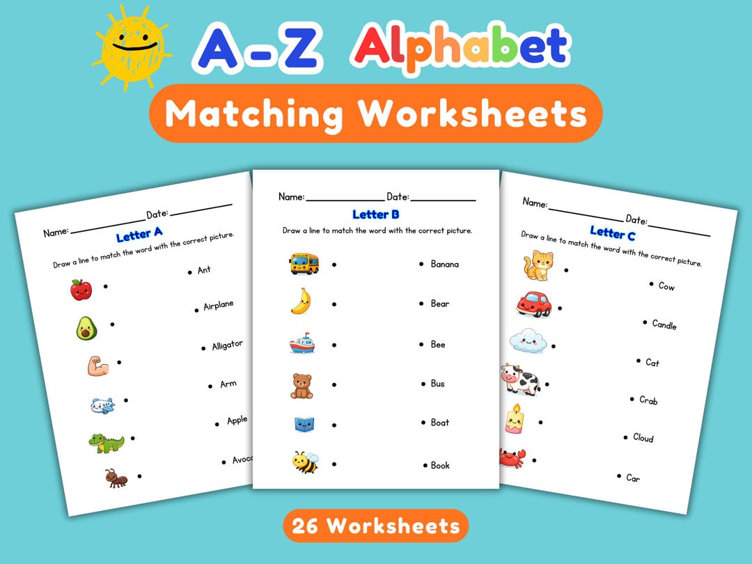 Alphabet Matching Worksheets A-Z – Preschool Phonics (printable PDF) - Etsy
