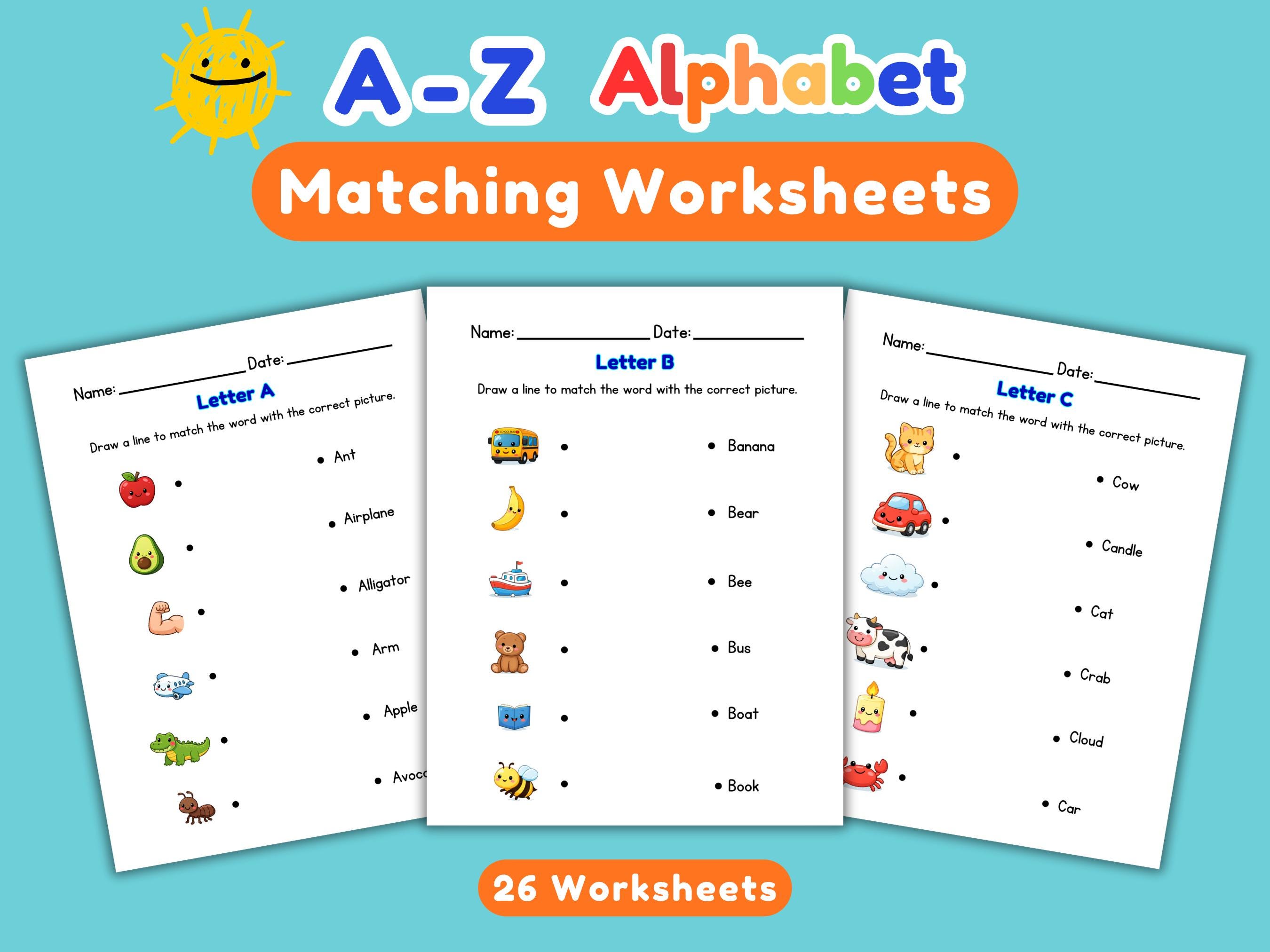 Alphabet Matching Worksheets A-Z – Preschool Phonics (printable PDF) - Etsy