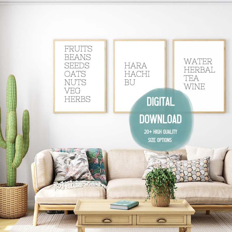 Hara Hachi Bu TRIO Printable | Blue Zones Food Reminders Wall Art Trio ...