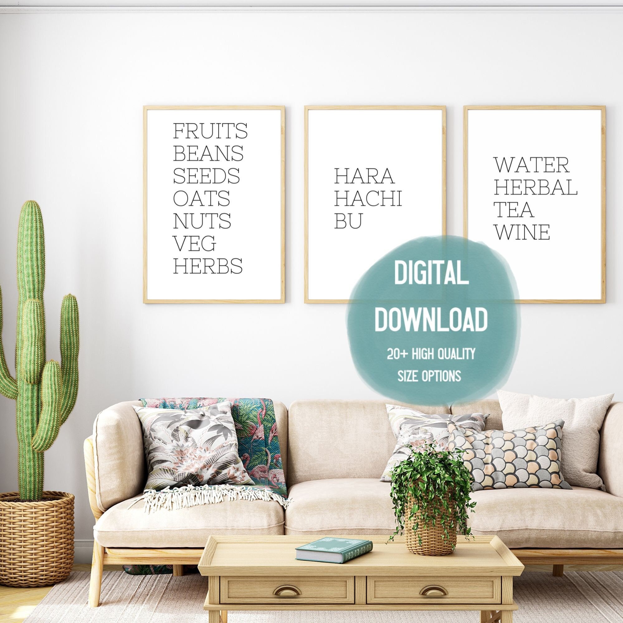 Hara Hachi Bu TRIO Printable Blue Zones Food Reminders Wall Art Trio ...