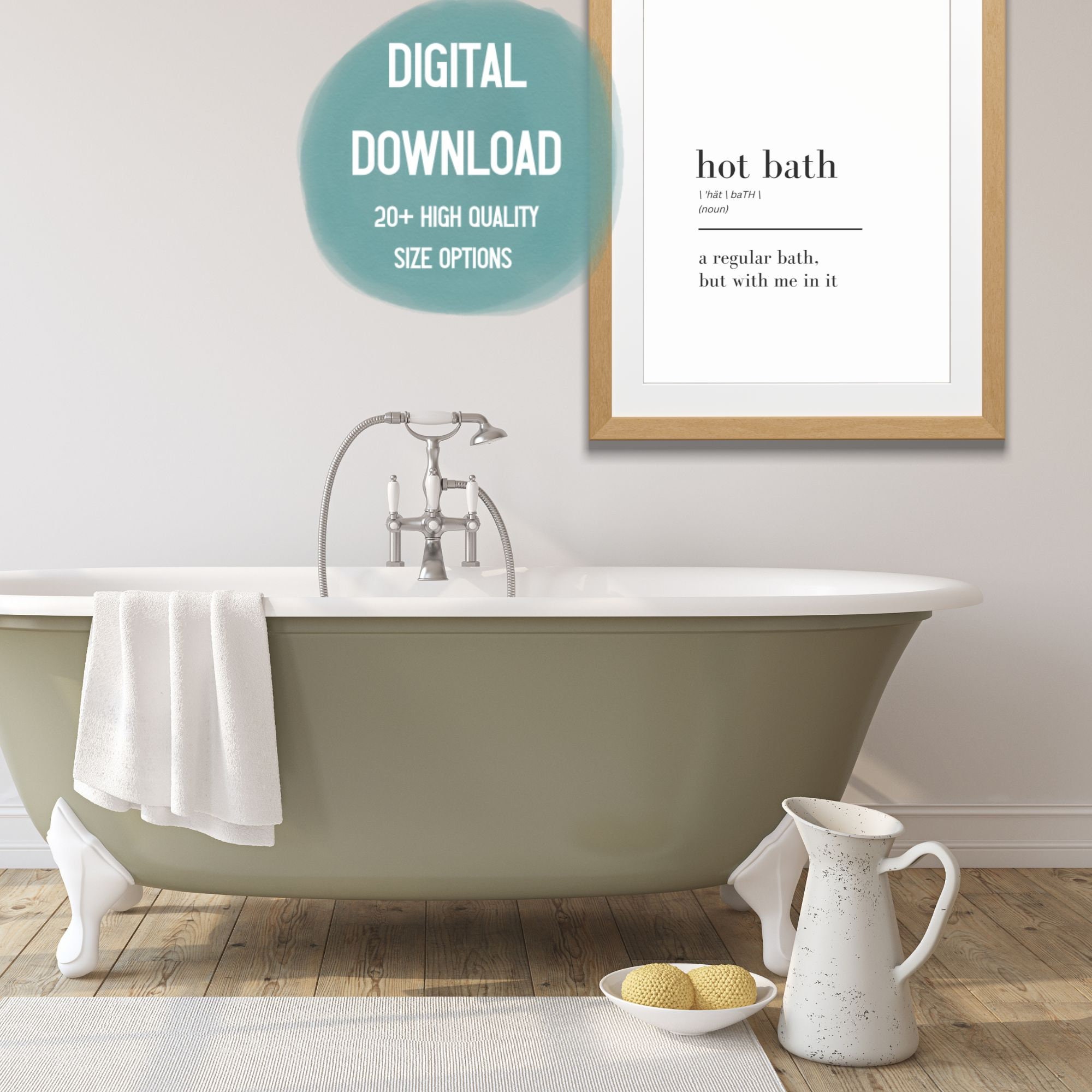 Hot Bath Definition Printable Wall Art Fun, Minimalist Bathroom Digital ...