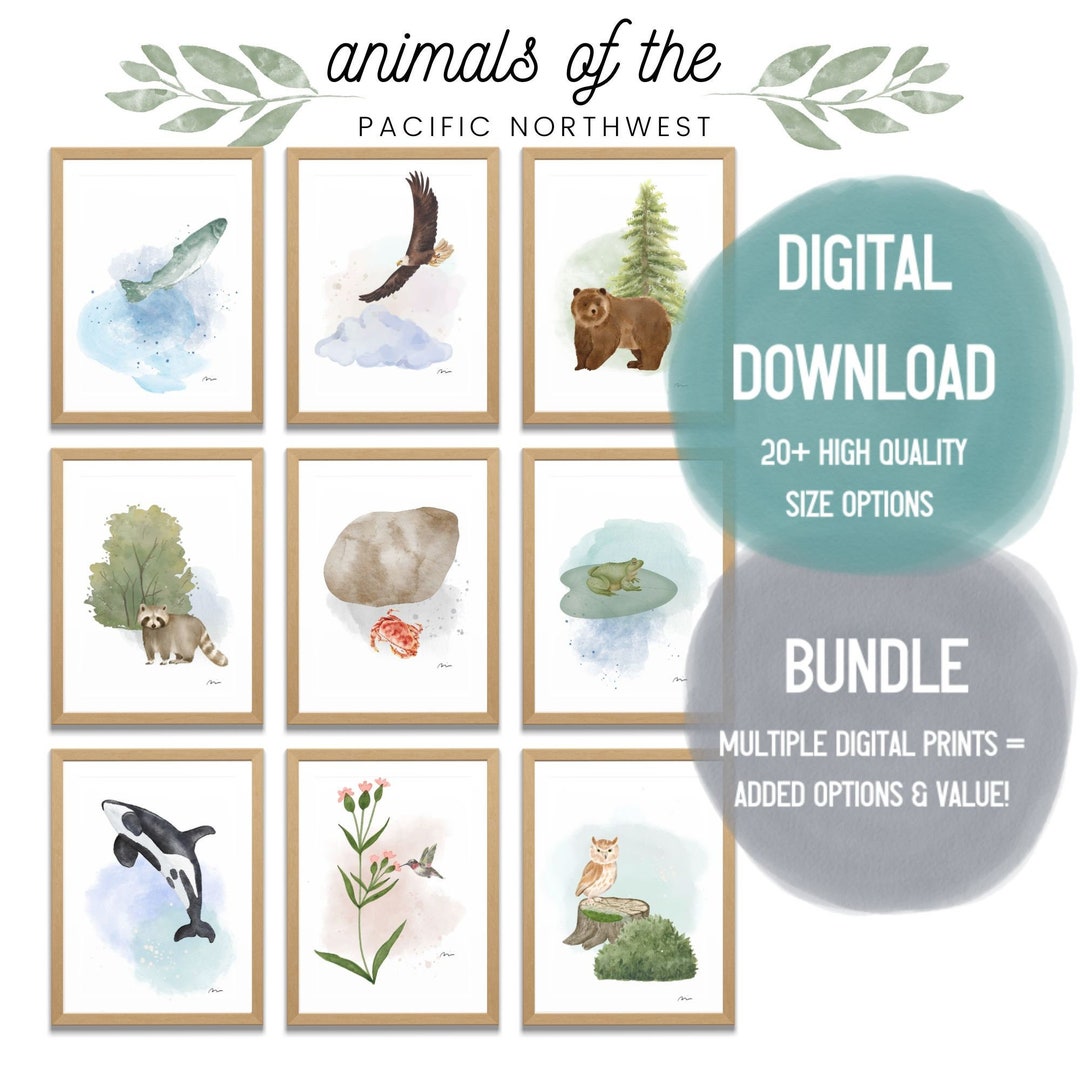 Animals of the Pacific Northwest Watercolour Printable Art Bundle ...