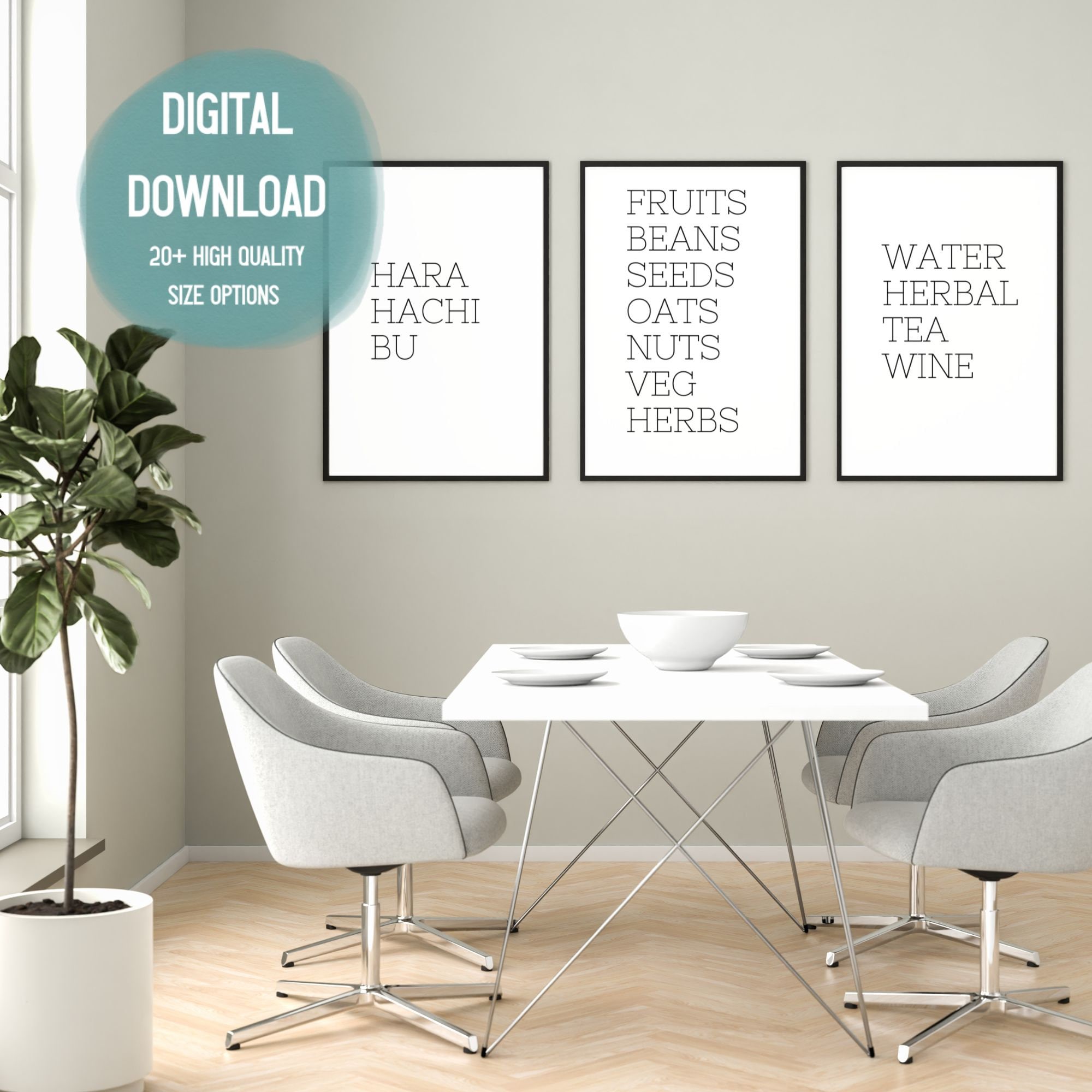 Hara Hachi Bu TRIO Printable Blue Zones Food Reminders Wall Art Trio ...