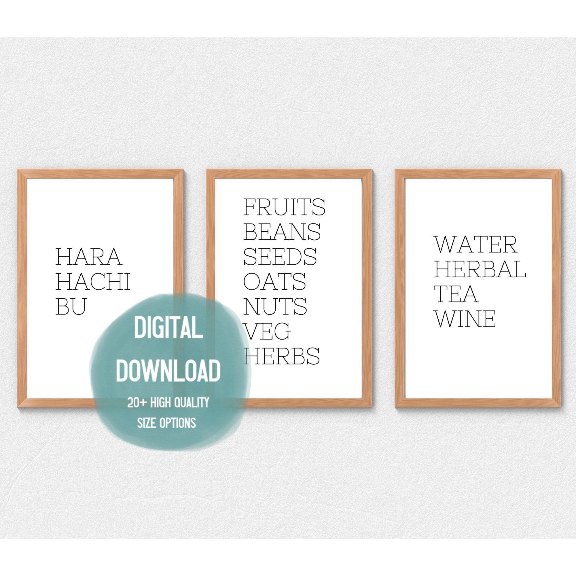 Hara Hachi Bu TRIO Printable Blue Zones Food Reminders Wall Art Trio ...
