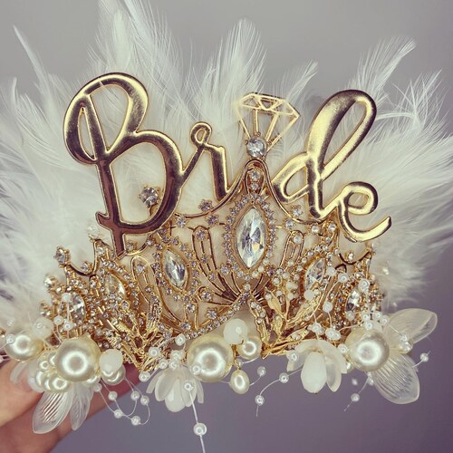 Bride to Be Hen Party Crown in Gold and White Extravagant - Etsy