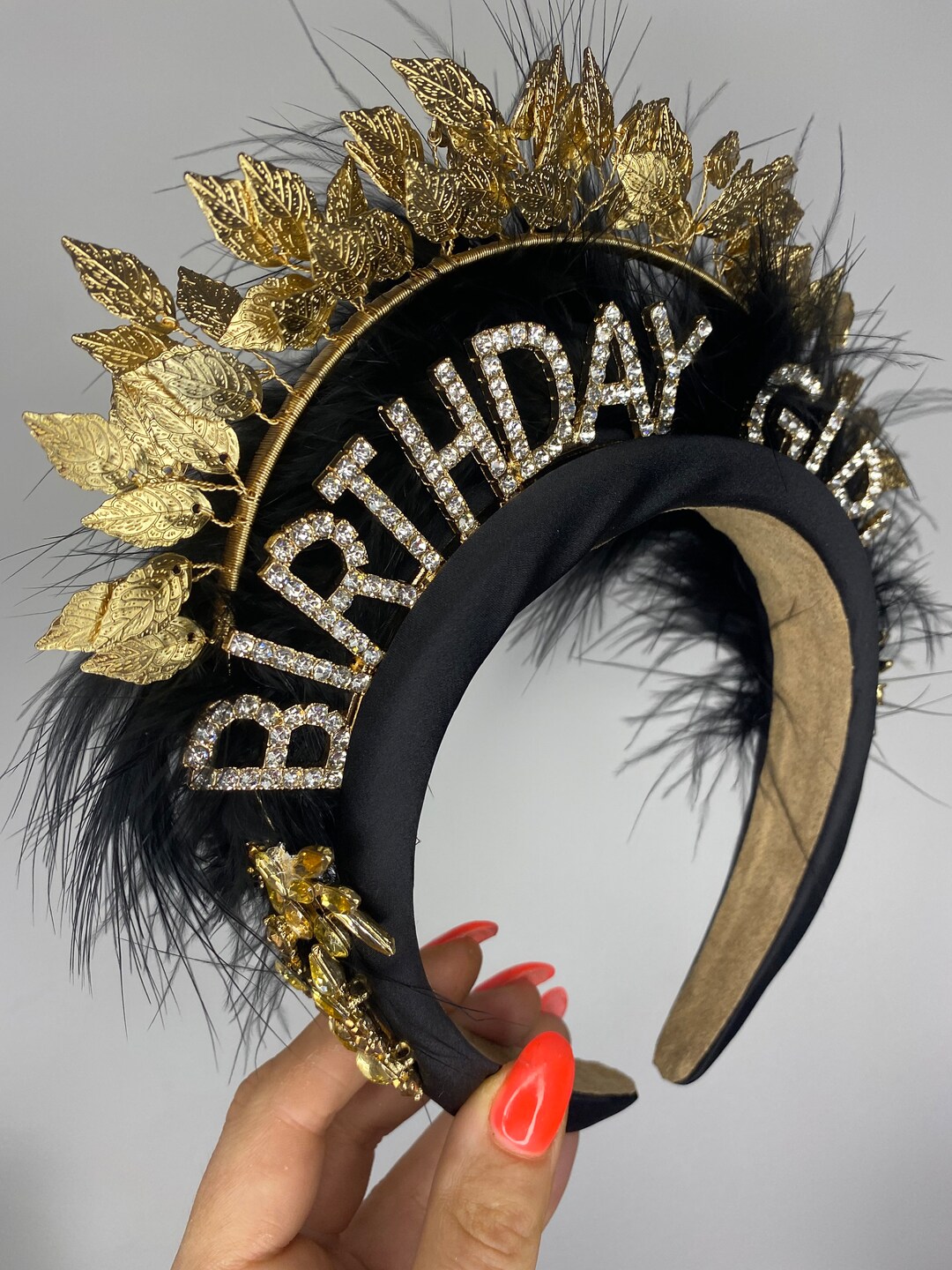Birthday Girl Headband, Black and Gold Rhinestone Birthday Crown Ava - Etsy