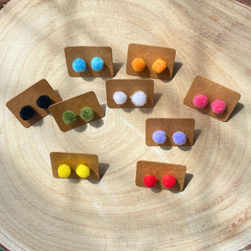 Pompom Stud Earrings - Etsy UK