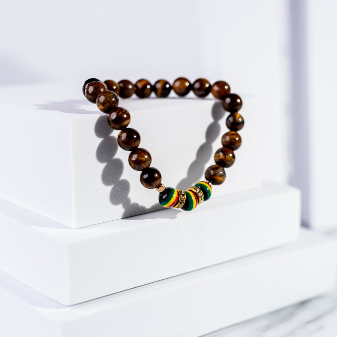 Rasta Reggae Inspired Tiger Eye, Lava and Natural Black Sandalwood Bead ...