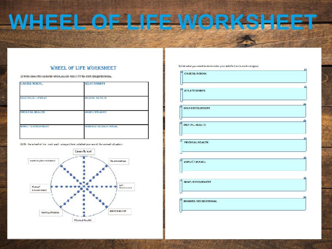 Wheel of Life Printable PDF, Worksheet Template, Goal Setting, - Etsy