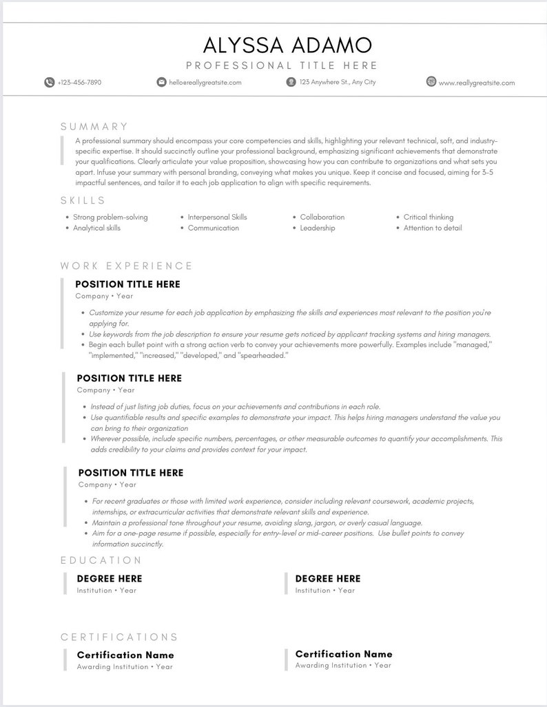 Clean Minimal Resume Canva Template, Canva Resume Template, Simple ...