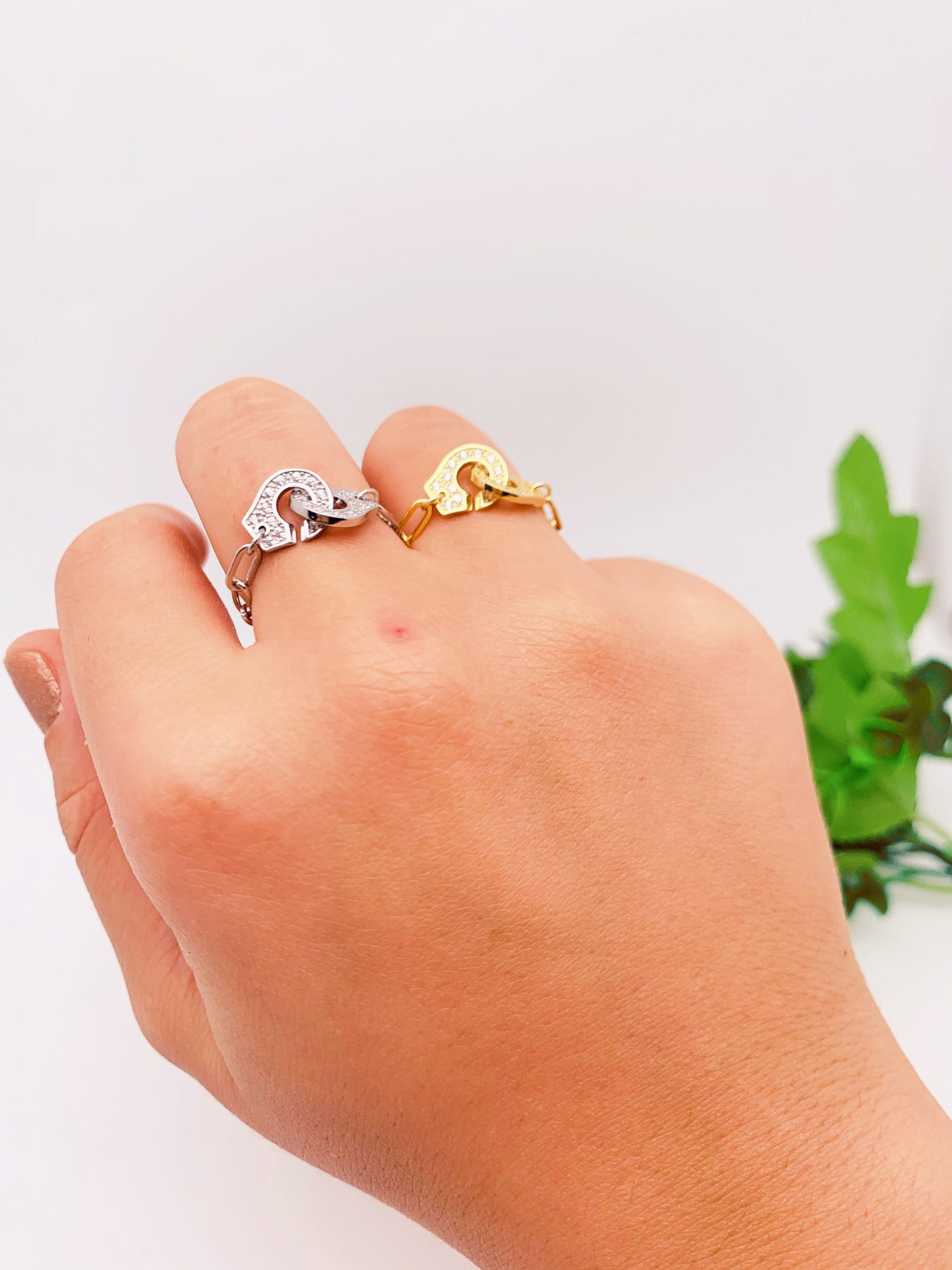 Ring handcuffs in solid silver and trendy zirconiums | Etsy