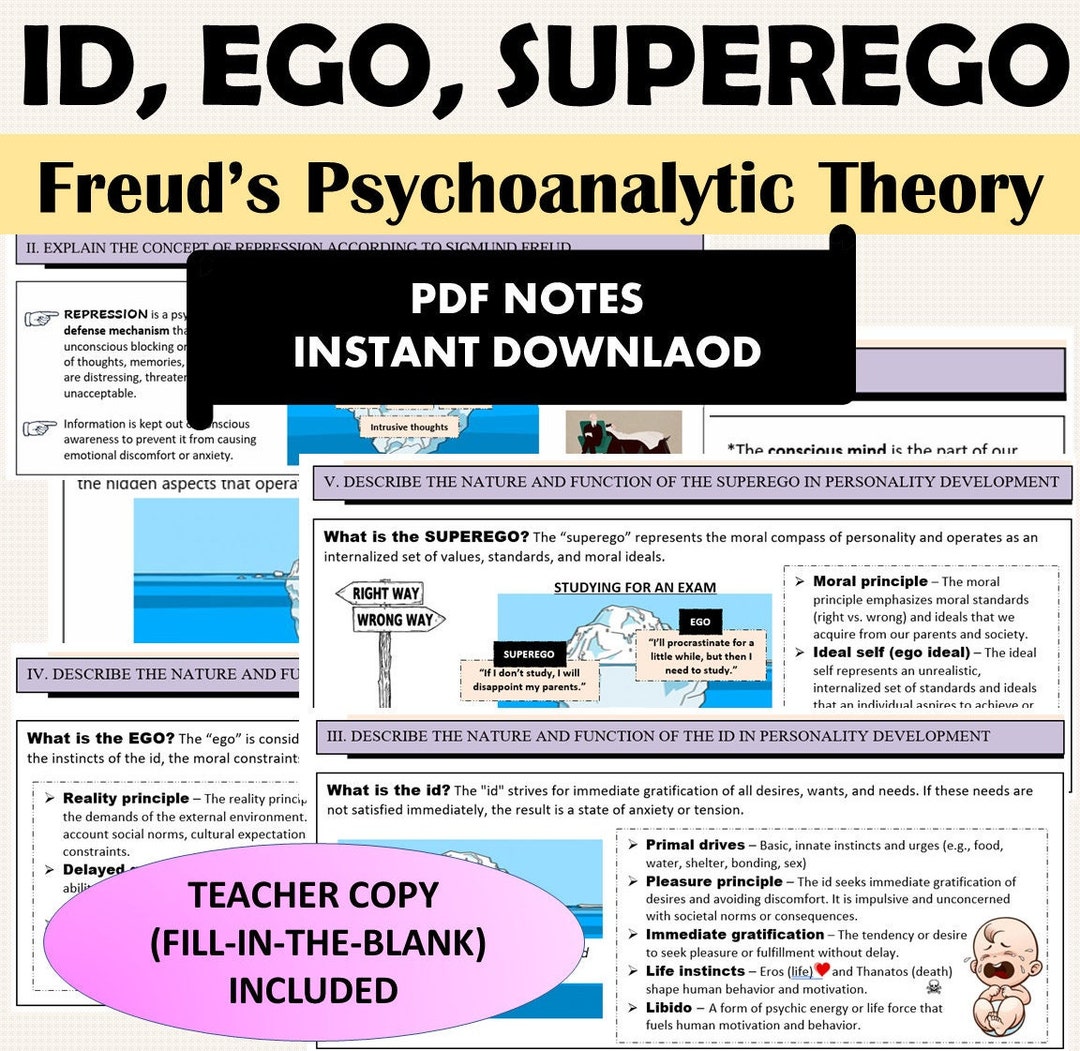 Id, Ego, Superego Guided Notes, Freud's Psychoanalytic Theory, Intro to ...
