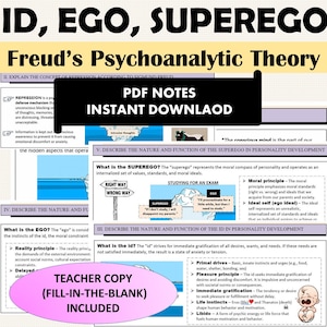 Id, Ego, Superego Guided Notes, Freud's Psychoanalytic Theory, Intro to ...