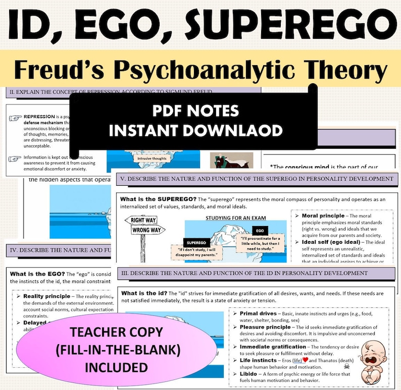Id, Ego, Superego Guided Notes, Freud's Psychoanalytic Theory, Intro to ...