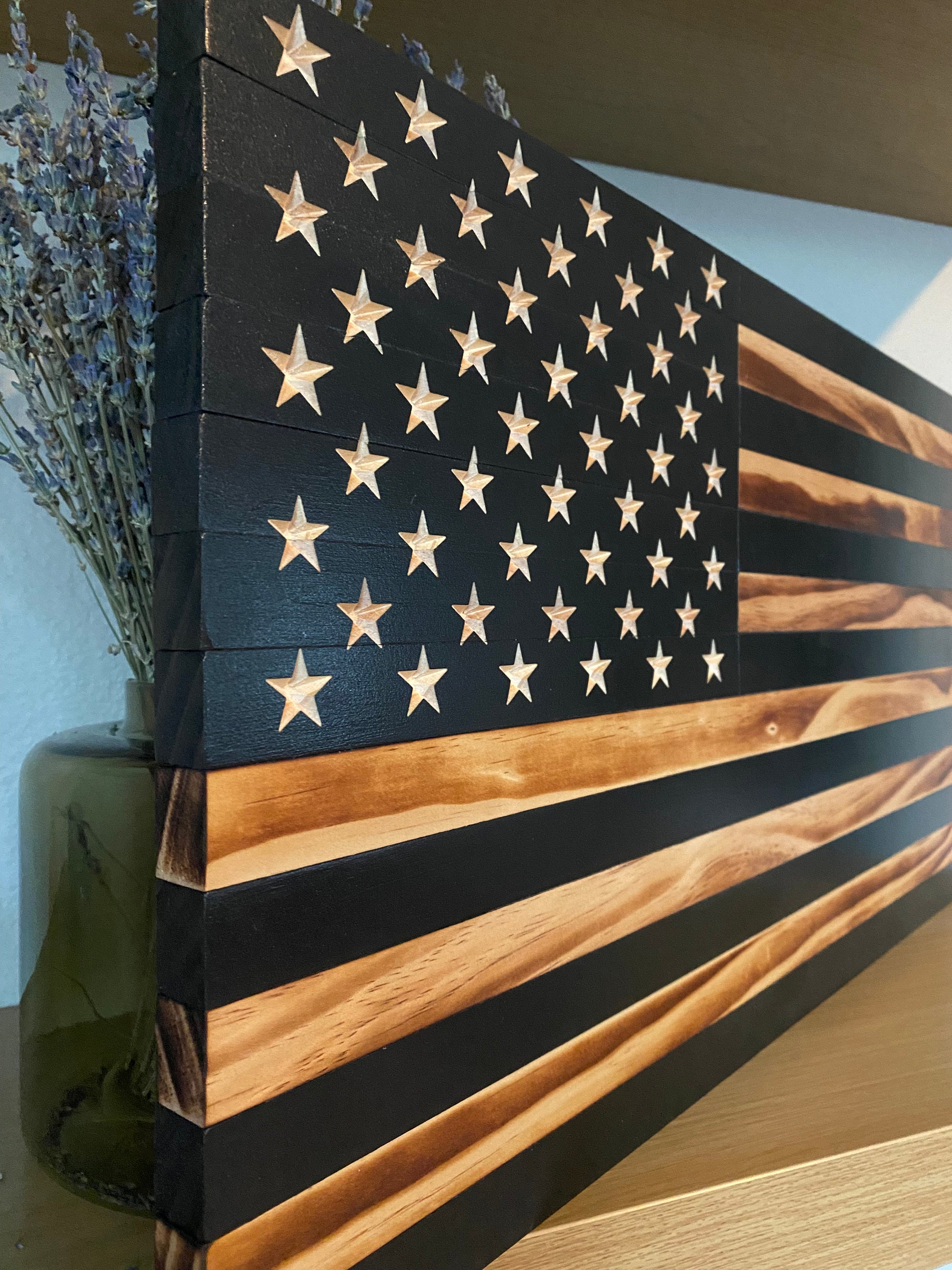 Black and White Pine American Flag - Etsy