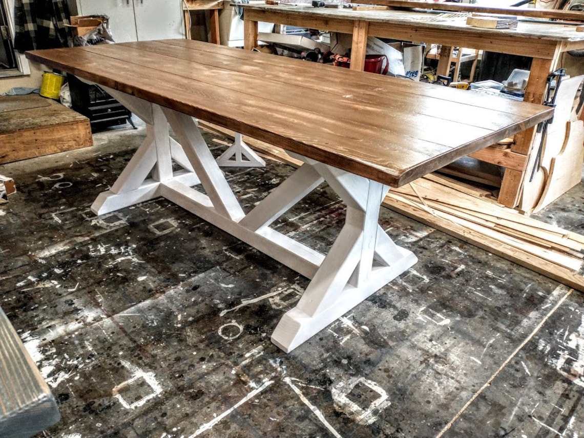 Rustic Farmhouse Dining Table Trestle Table Dine Table Set | Etsy