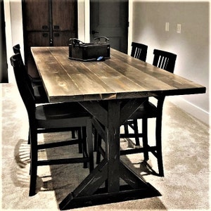 Rustic Farmhouse Dining Table, Trestle Table, Dine Table Set, Farmhouse ...