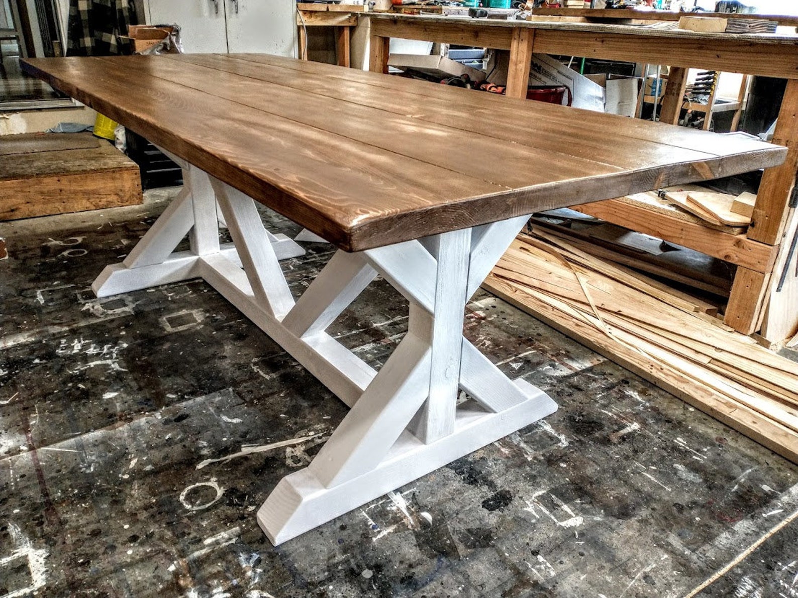 Rustic Farmhouse Dining Table, Trestle Table, Dine Table Set, Farmhouse ...