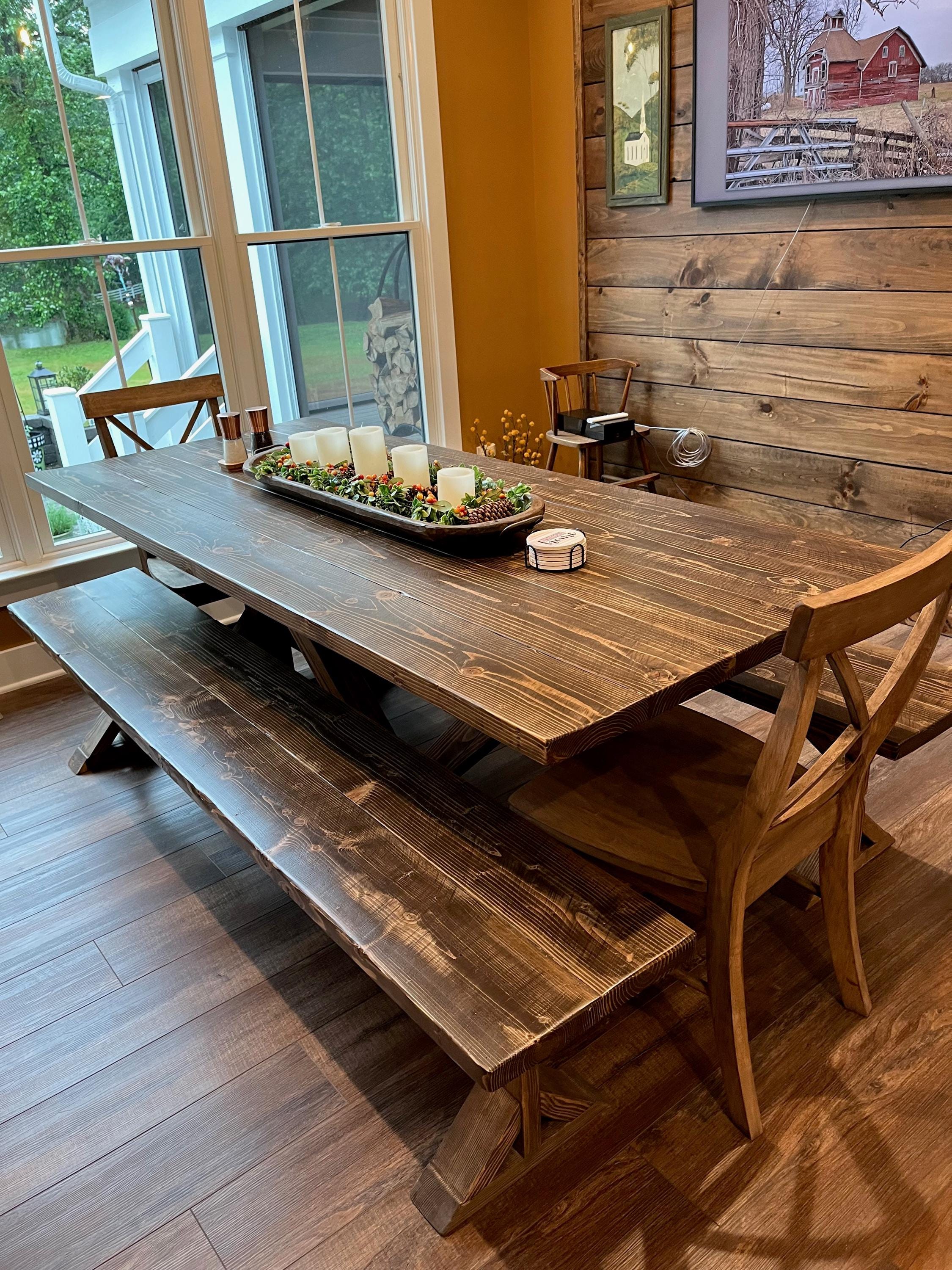 Rustic Farmhouse Dining Table, Trestle Table, Dine Table Set, Farmhouse ...